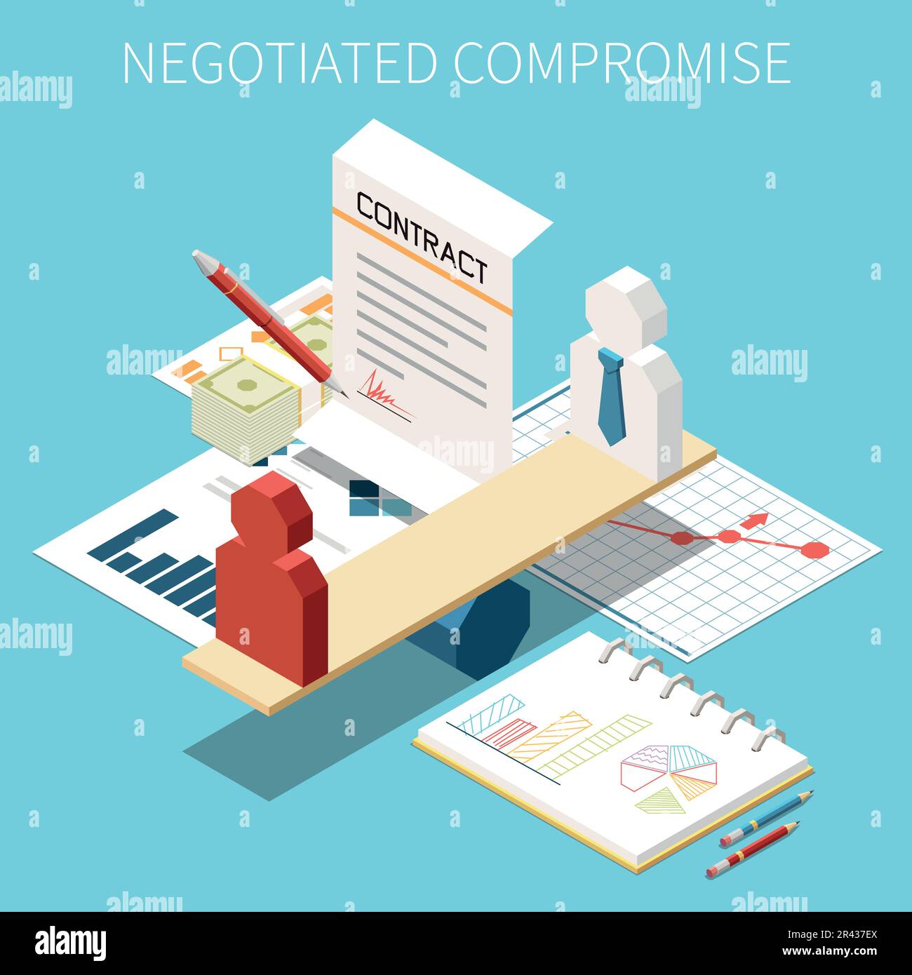 Business negotitation isometric composition with paper agreement ...
