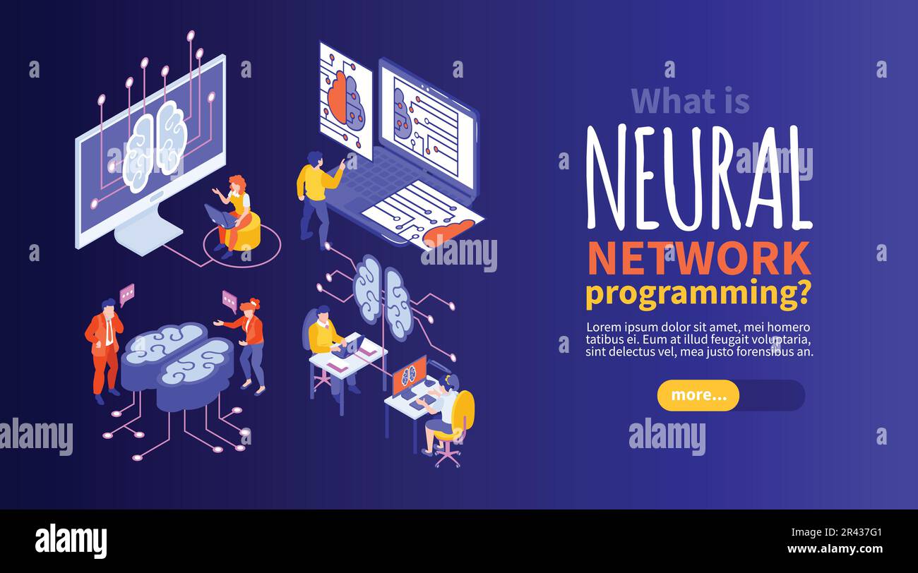 Isometric Neural Network Programmer Horizontal Banner With People
