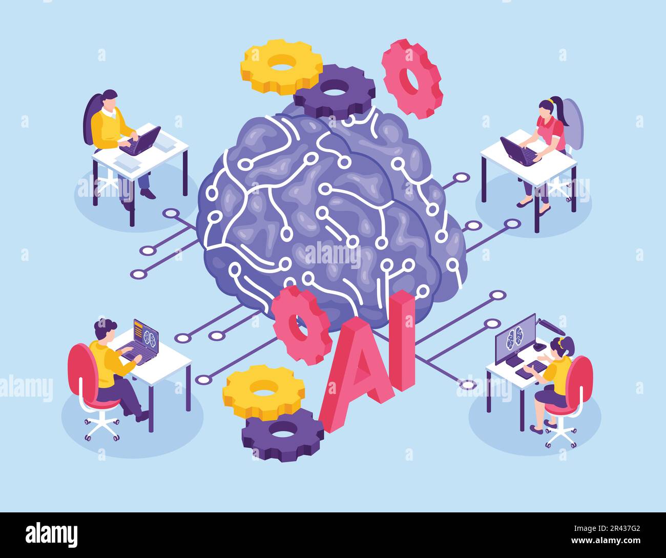 Isometric Neural Network Programmer Composition With Isolated Icons Of