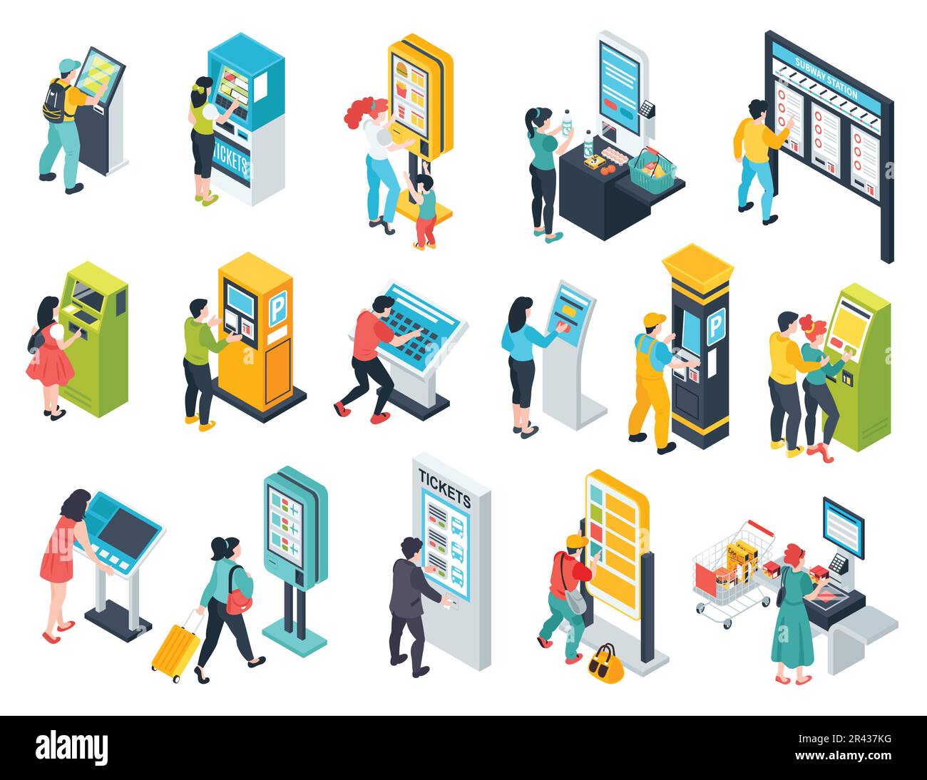 Isometric Self Service Terminal Set Of Isolated Icons With Electronic
