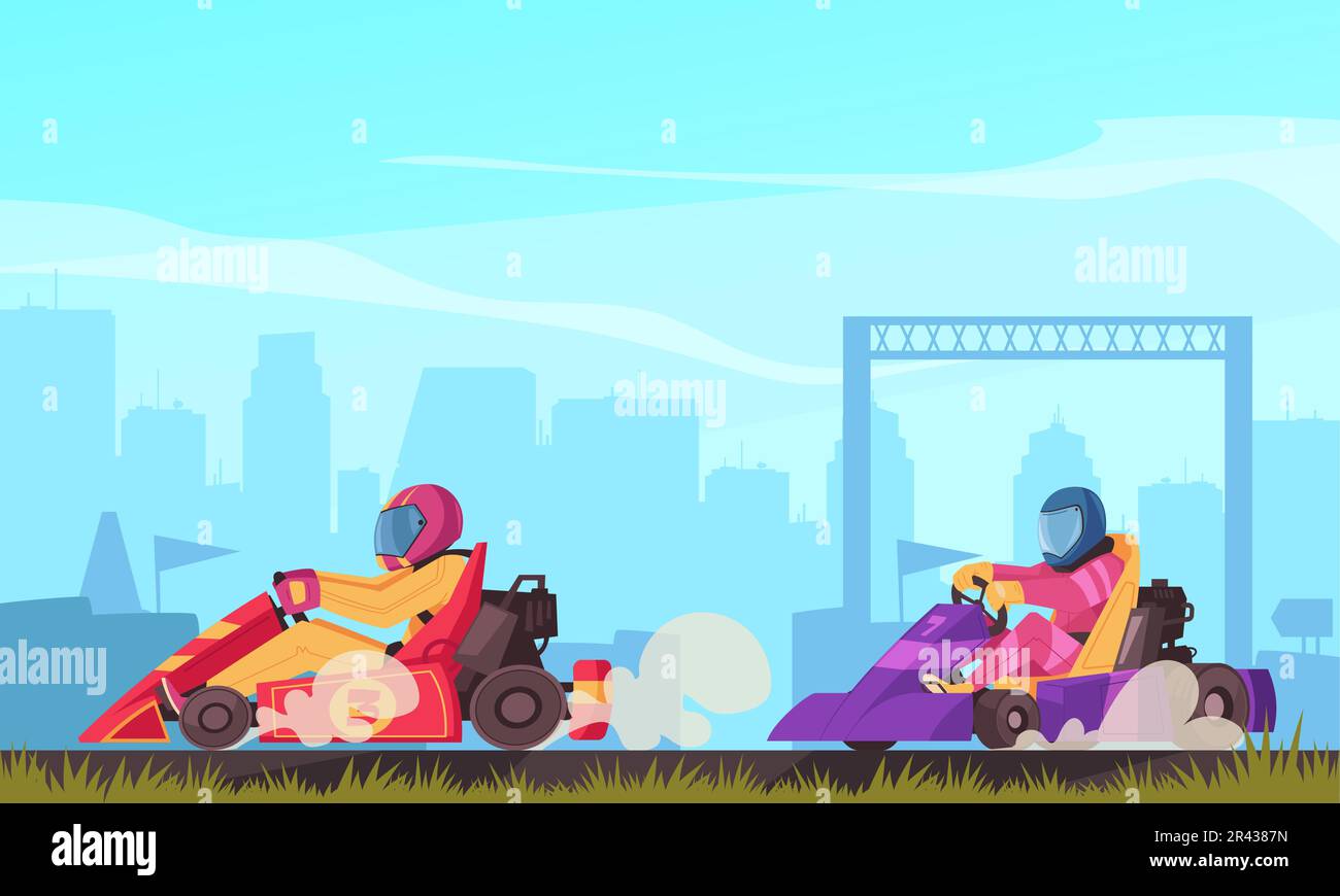 Karting cartoon concept with auto race championship vector illustration ...