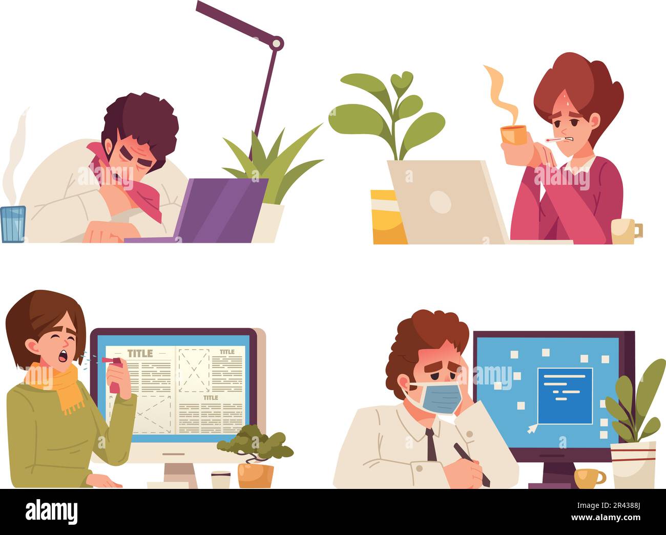 Flu cartoon composition concept set with people having virus and ...