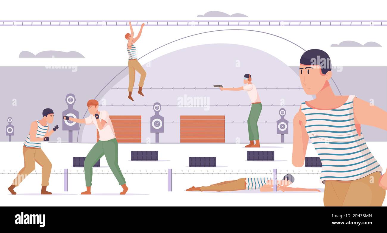 Military training flat composition with front view of boot camp target ...
