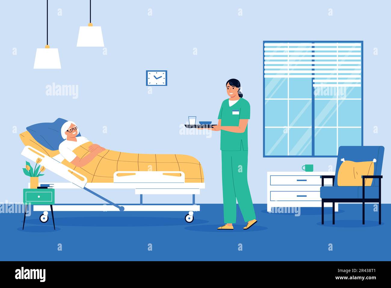 Nurse flat composition with medical professional treating patient in ...