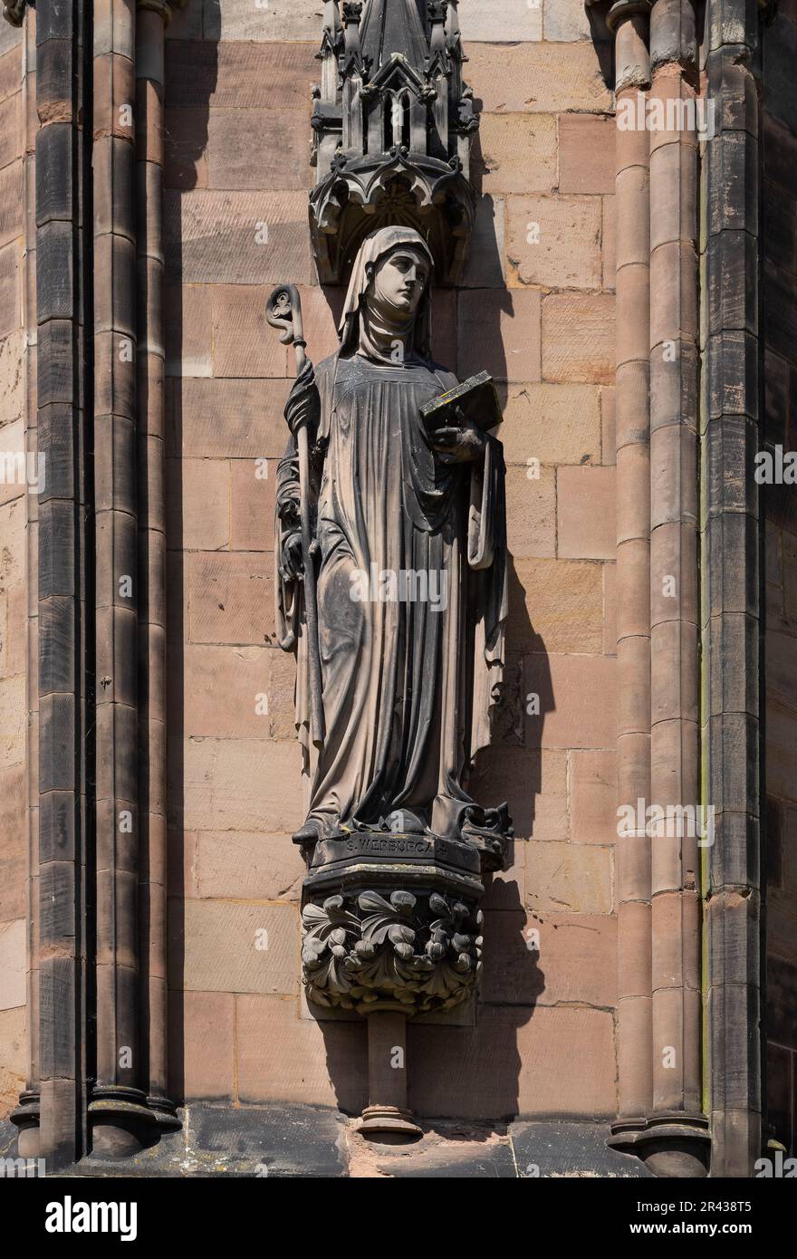 A stone carving that adorns the West front of Lichfield cathedral. The ...
