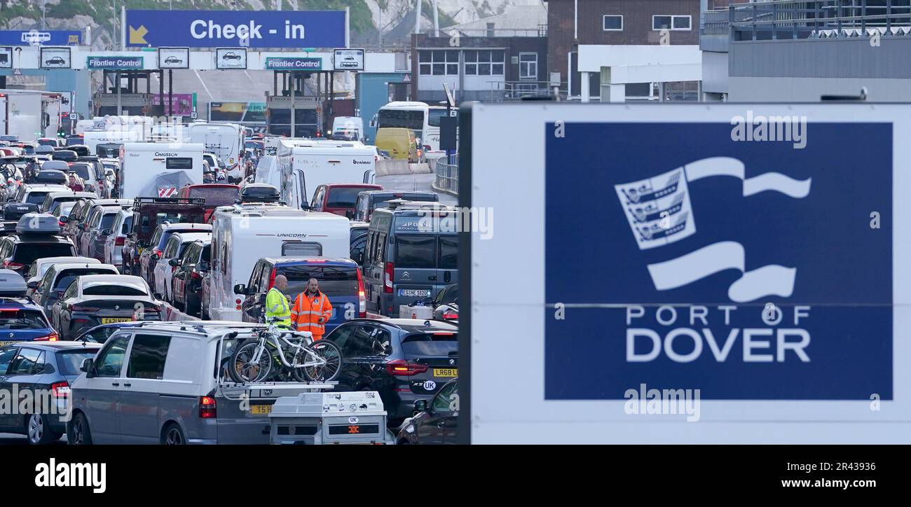 Traffic queues for ferries at the Port of Dover in Kent as the getaway ...