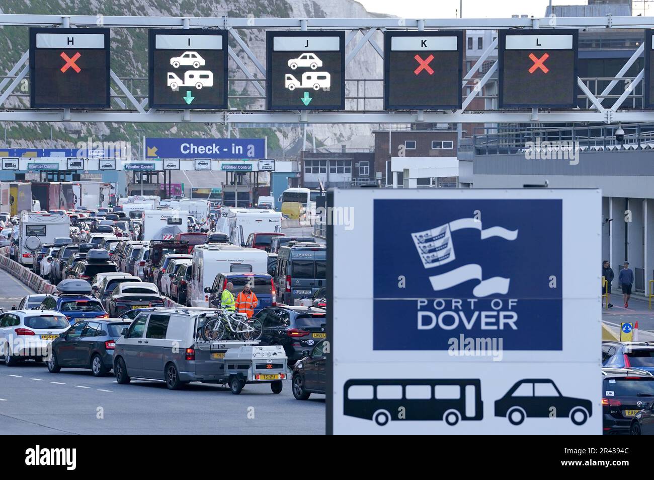 Traffic queues for ferries at the Port of Dover in Kent as the getaway ...