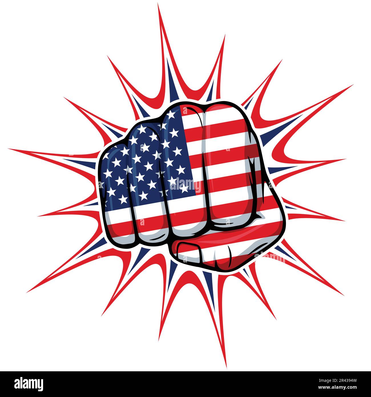 powerful punching fist front view with comic blast usa american flag ...