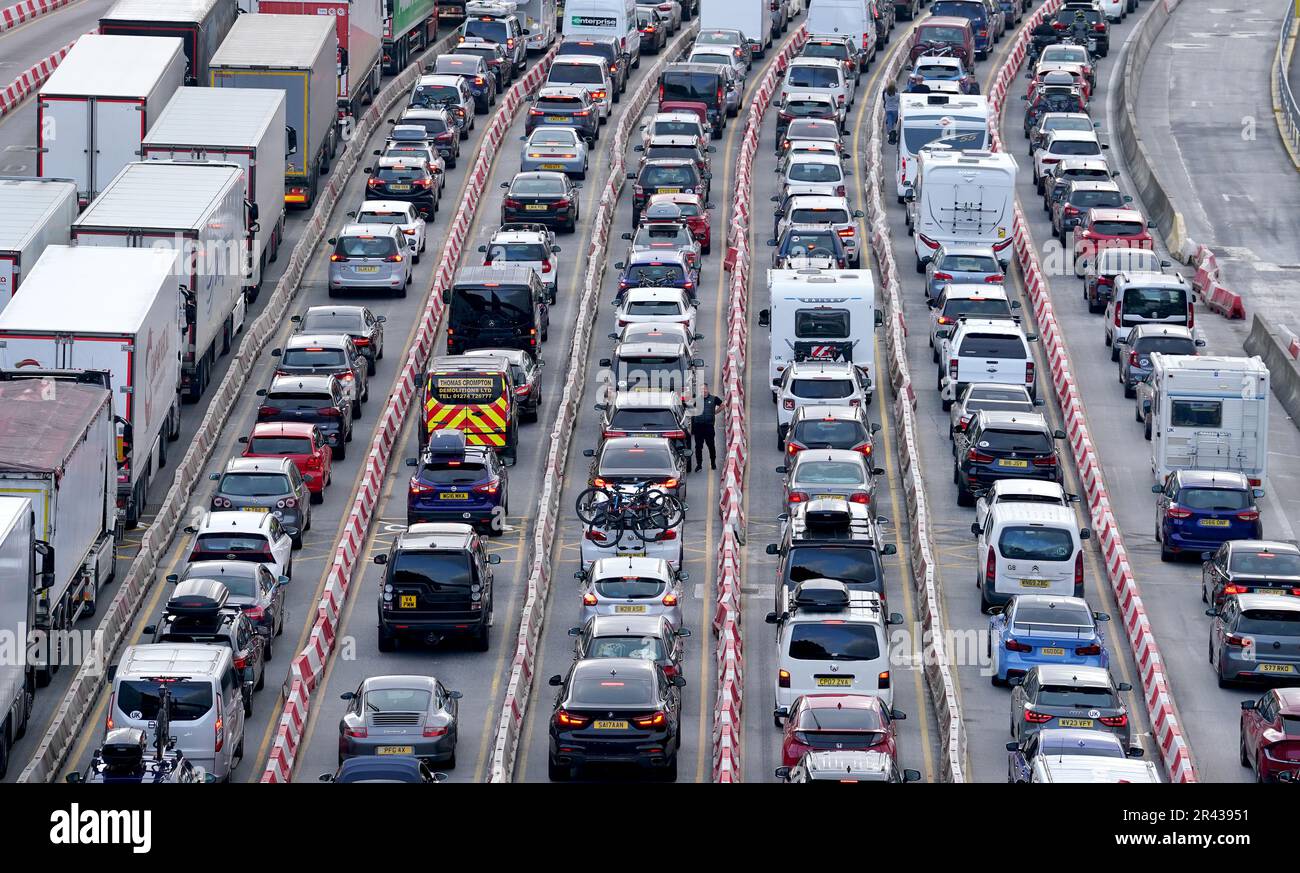 Traffic queues for ferries at the Port of Dover in Kent as the getaway ...