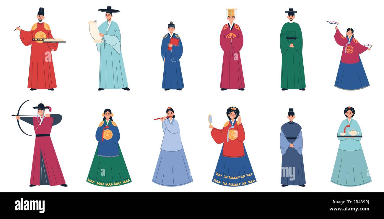 Royal family set of twelve flat isolated human characters in ...