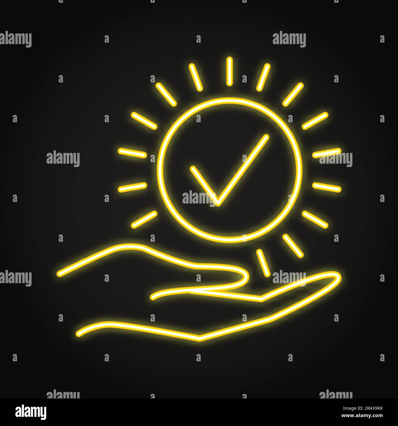 Hand giving tick sign neon icon in line style. Vote, approval or ...