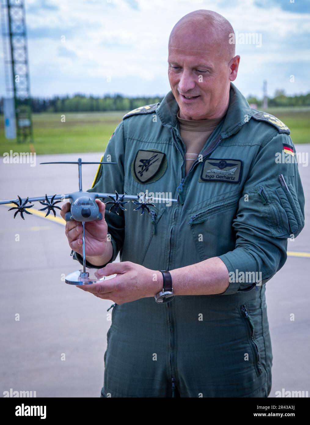 Laage, Germany. 11th May, 2023. Air Force Inspector Ingo Gerhartz holds ...