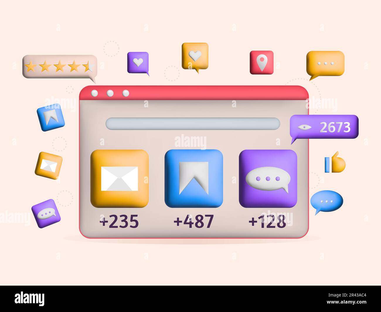 3d social media marketing concept with icons of SMM. Digital marketing ...