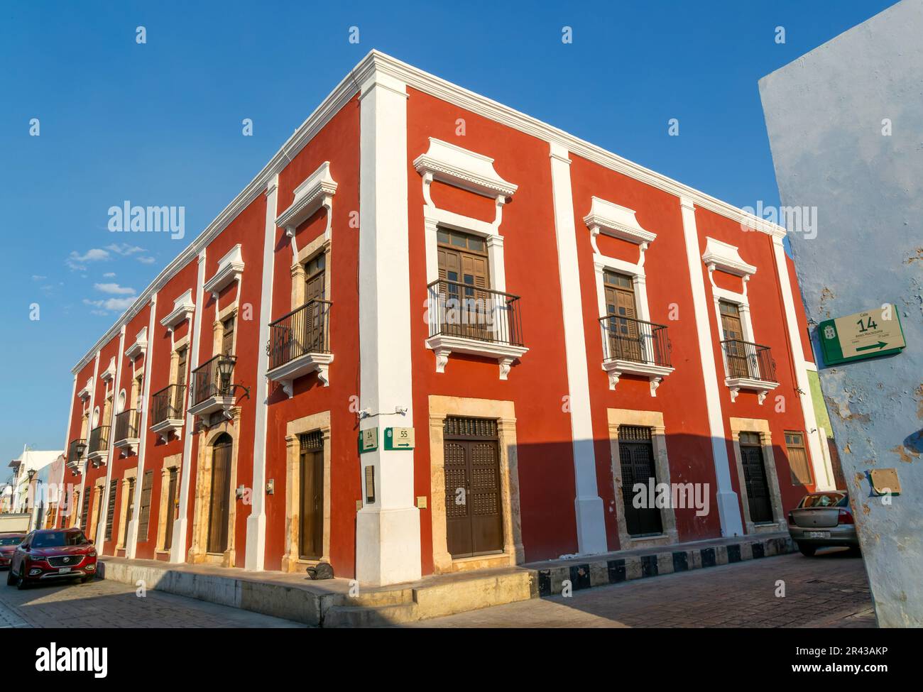 Spanish colonial building on street corner, Campeche city, Campeche ...