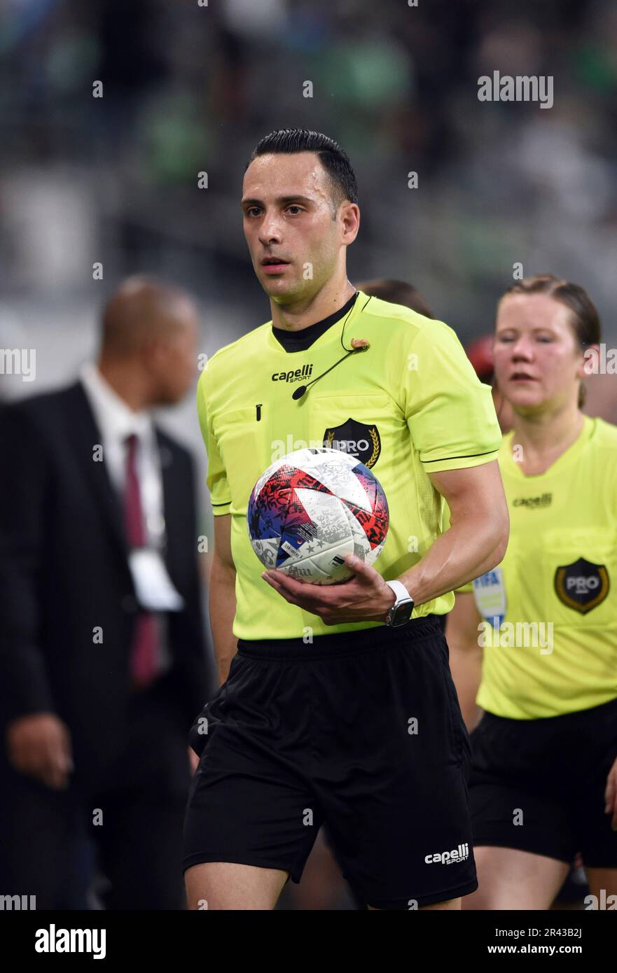 AUSTIN, TX - MAY 20: Referee Ismir Pekmic brings the ball onto the ...
