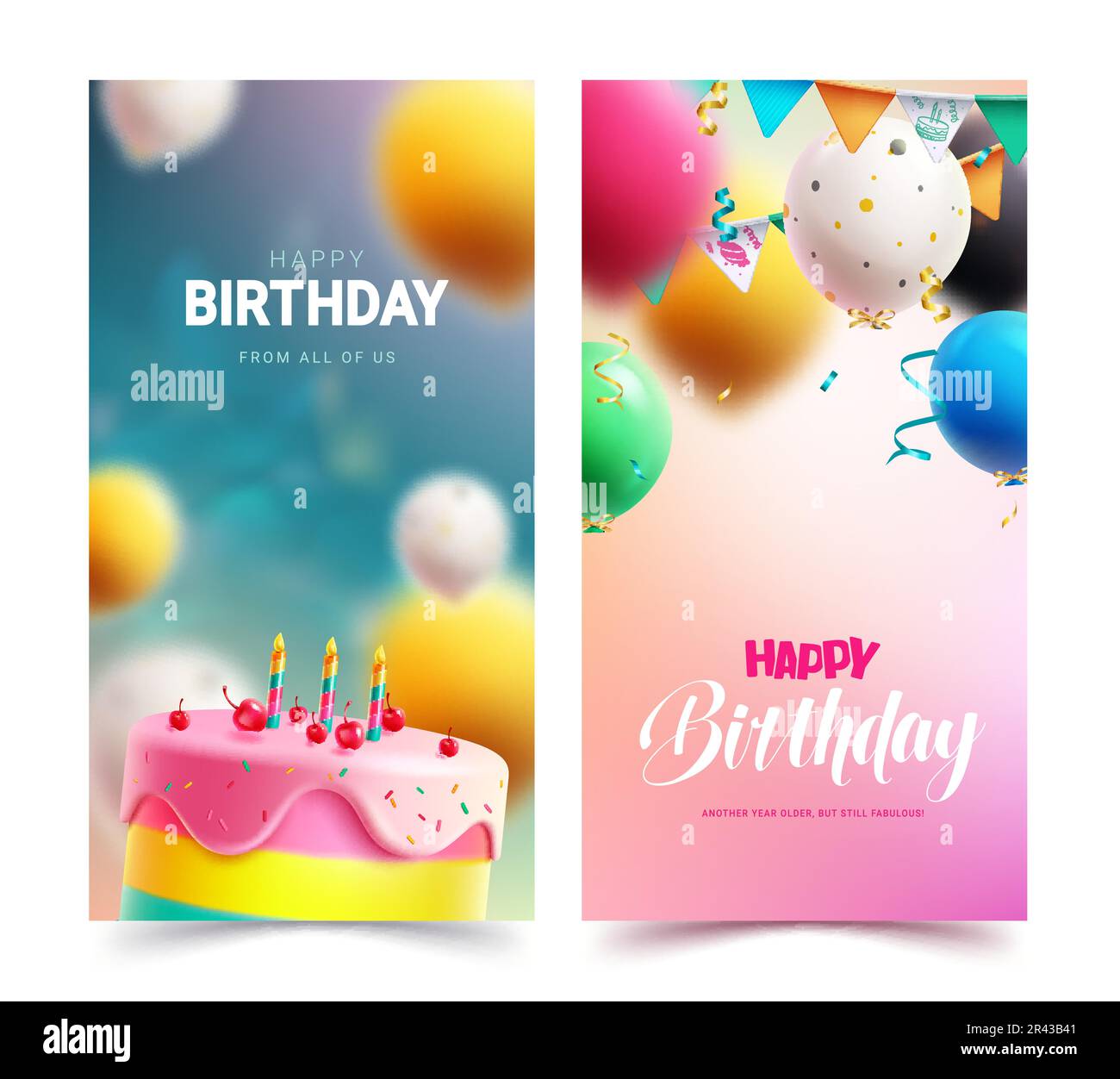 Happy birthday set vector poster. Happy birthday text with cake and ...