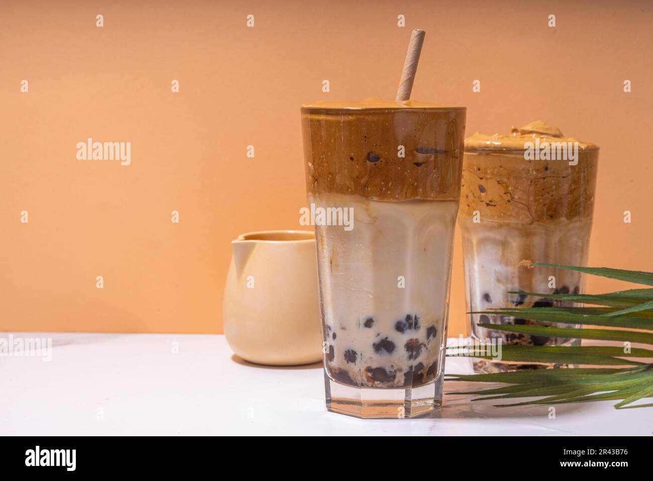 Boba dalgona coffee. Trendy asian latte morning drink with whipped ...