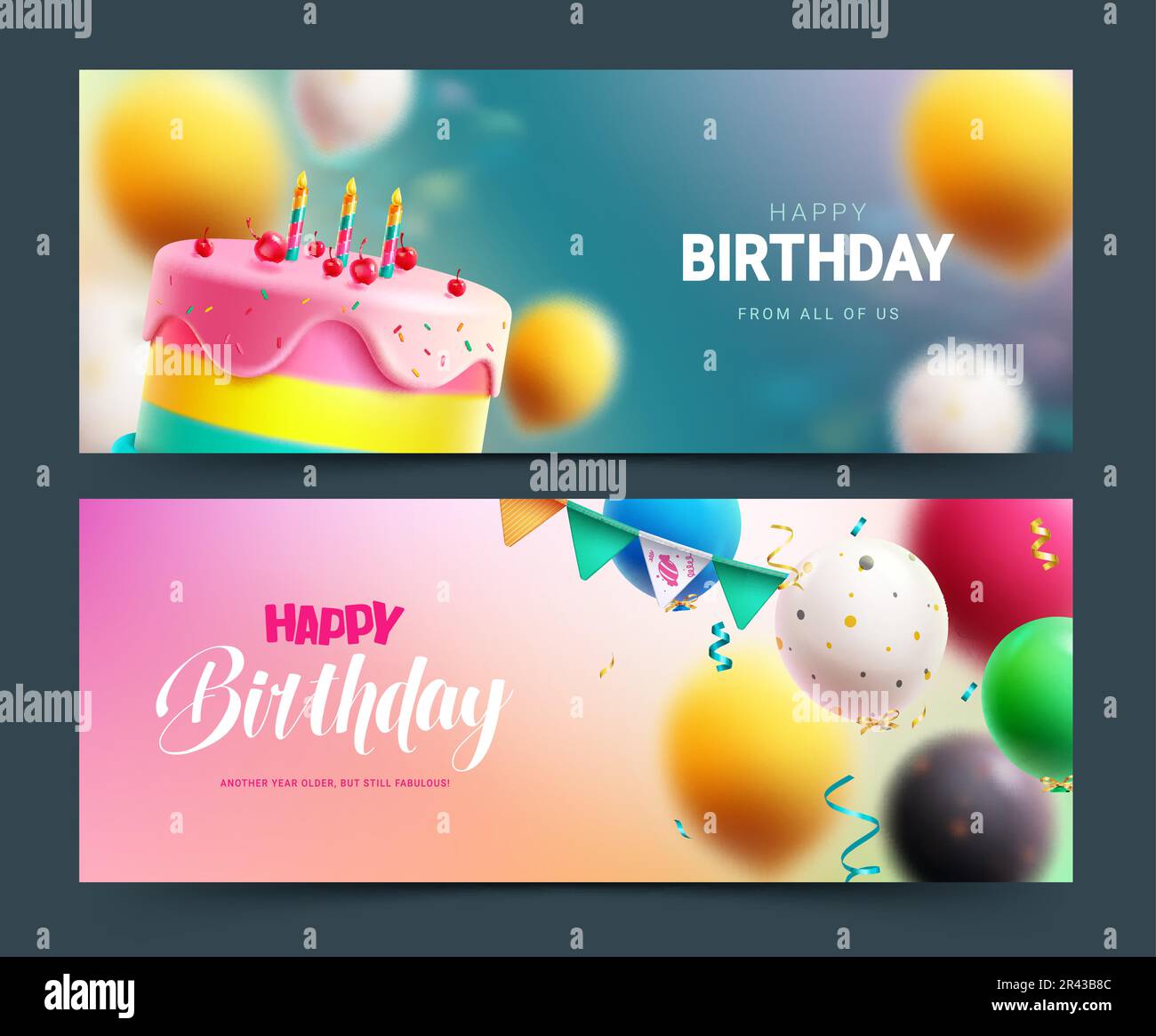 Happy birthday vector banner design. Birthday greeting text with cake ...