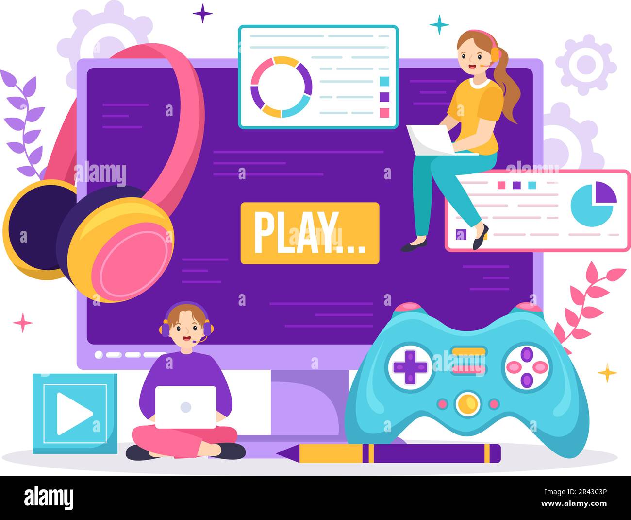 Video Game Development Vector Illustration with Games, Digital ...