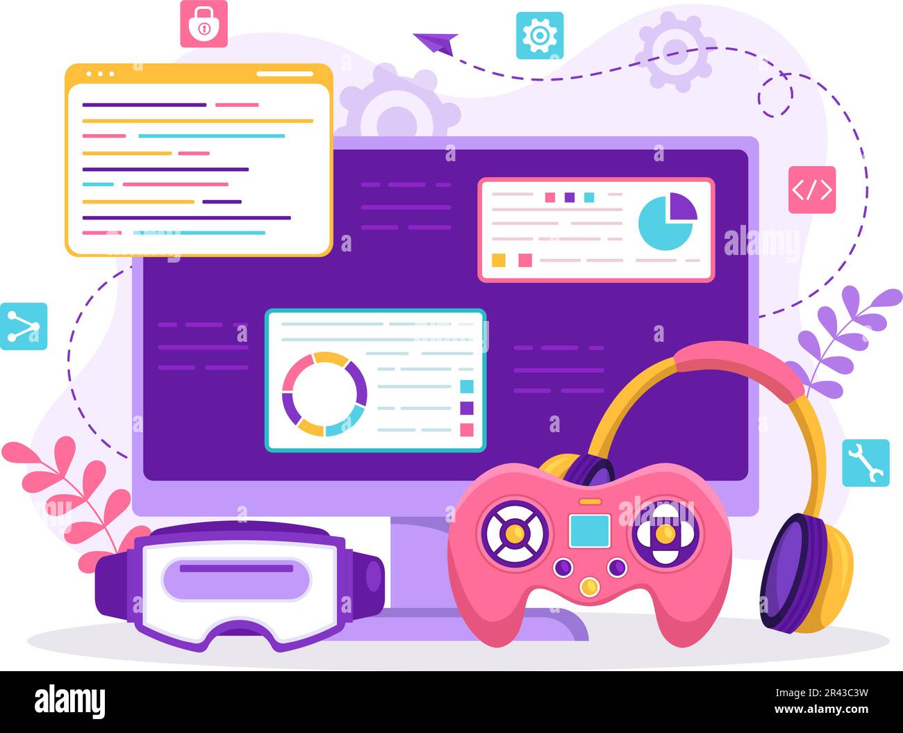 Video Game Development Vector Illustration with Games, Digital ...