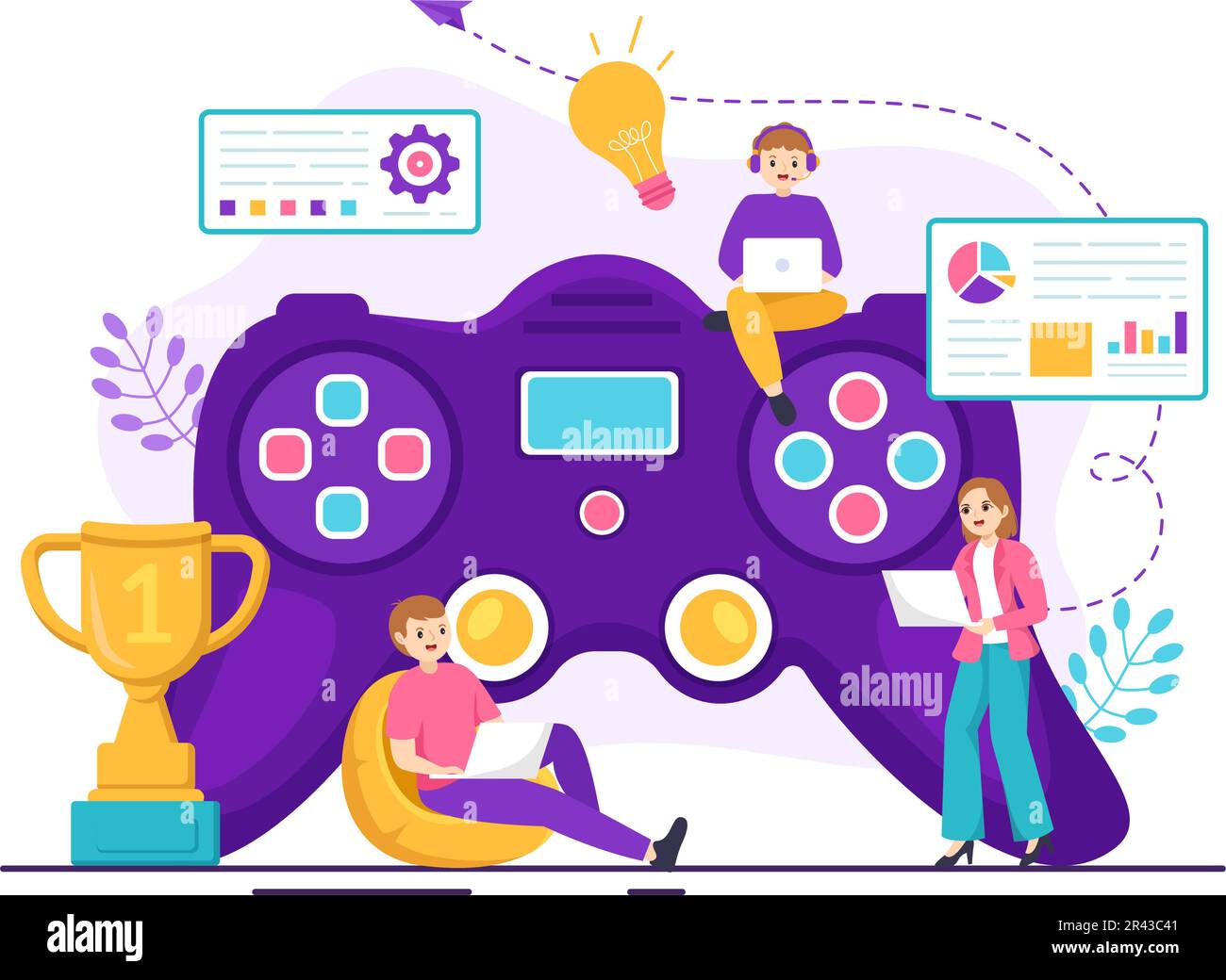 Video Game Development Vector Illustration with Games, Digital ...