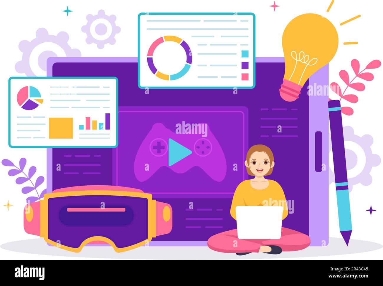 Video Game Development Vector Illustration with Games, Digital Technology, Programming and ...