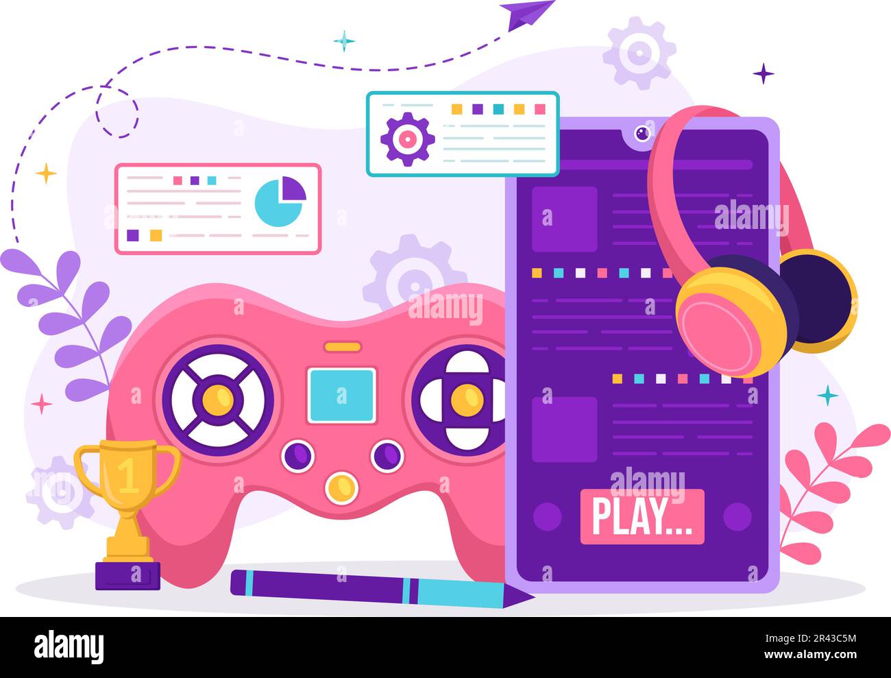 Video Game Development Vector Illustration with Games, Digital ...