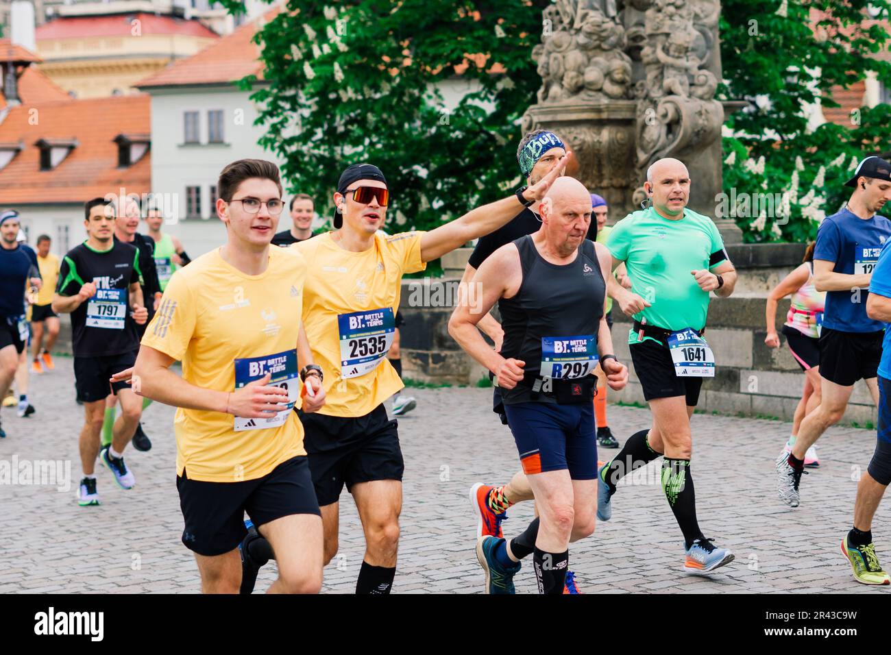 Prague, Czechia - 7th May 2023 - Group athletes runners run marathon in ...