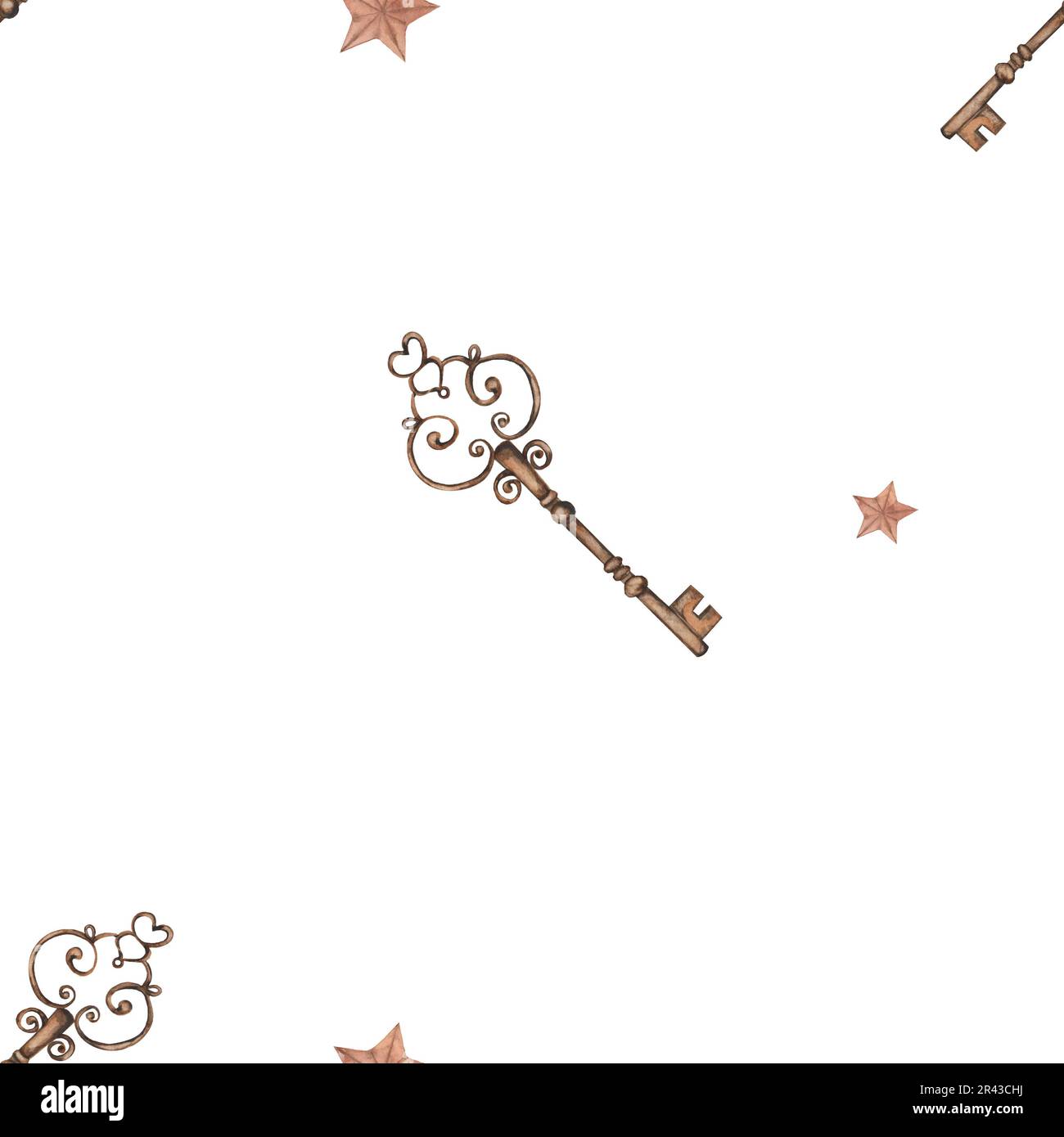 watercolor seamless pattern vintage keys and stars. cute pattern for ...