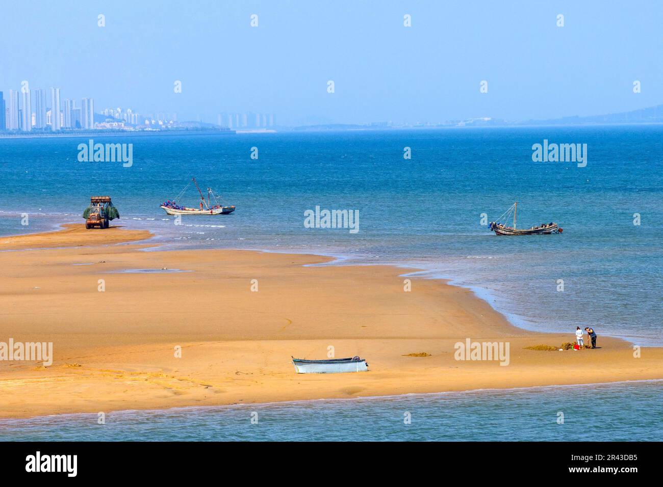 Aerial photo shows the beautiful coast scene at Lingshan Bay in Qingdao ...