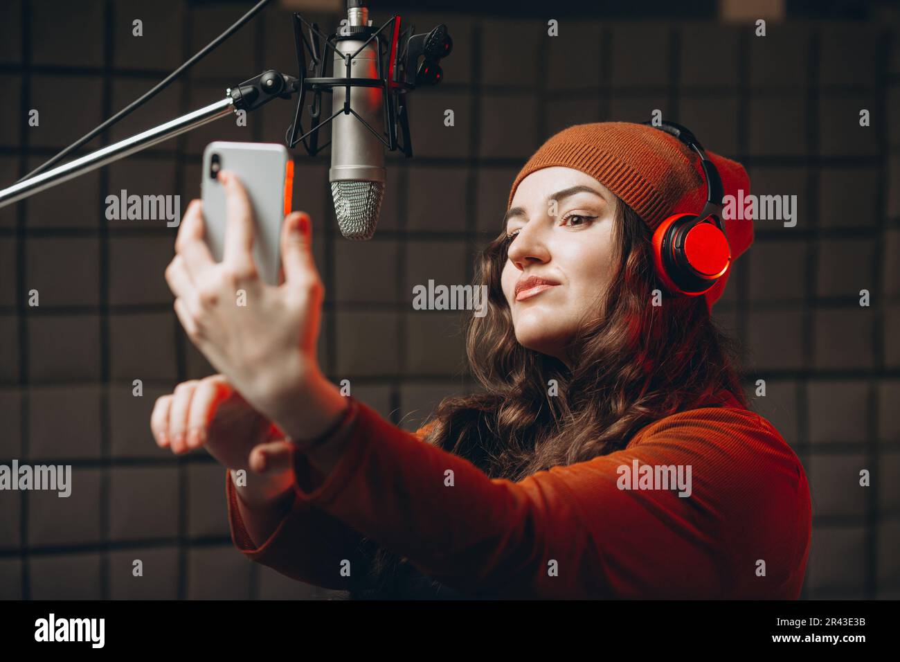 Attractive beautiful woman blogger using smartphone for selfie and ...