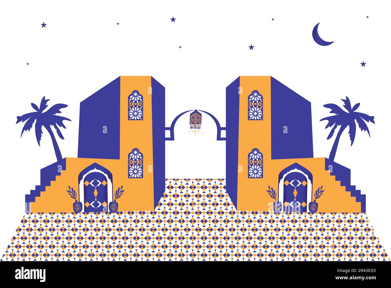 Moroccan minimalist design scene, house, door, stair and traditional ...