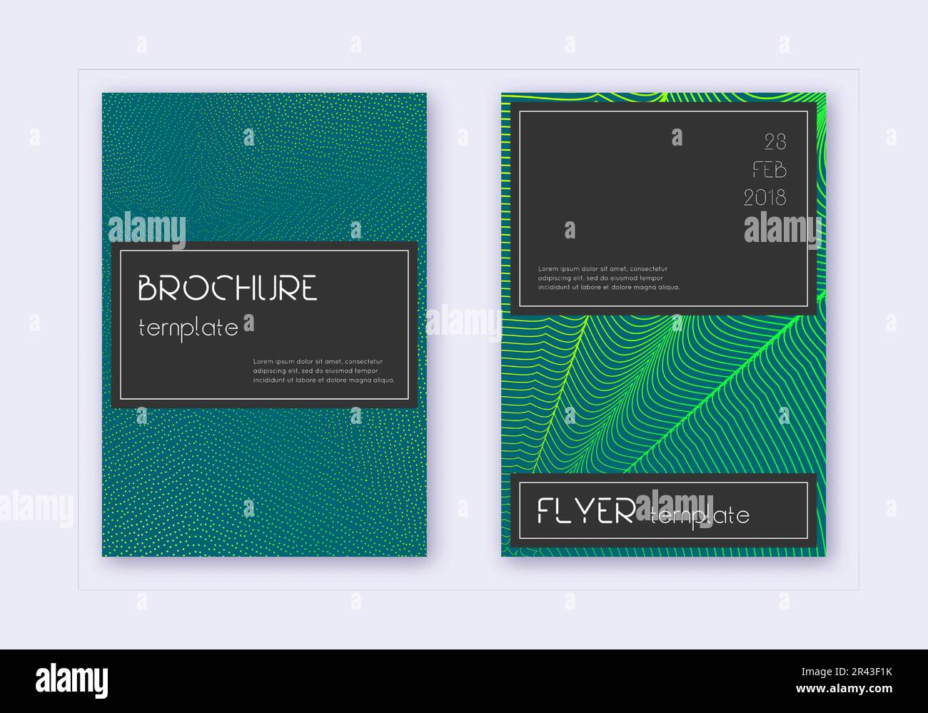 Black cover design template set. Green abstract lines on dark ...