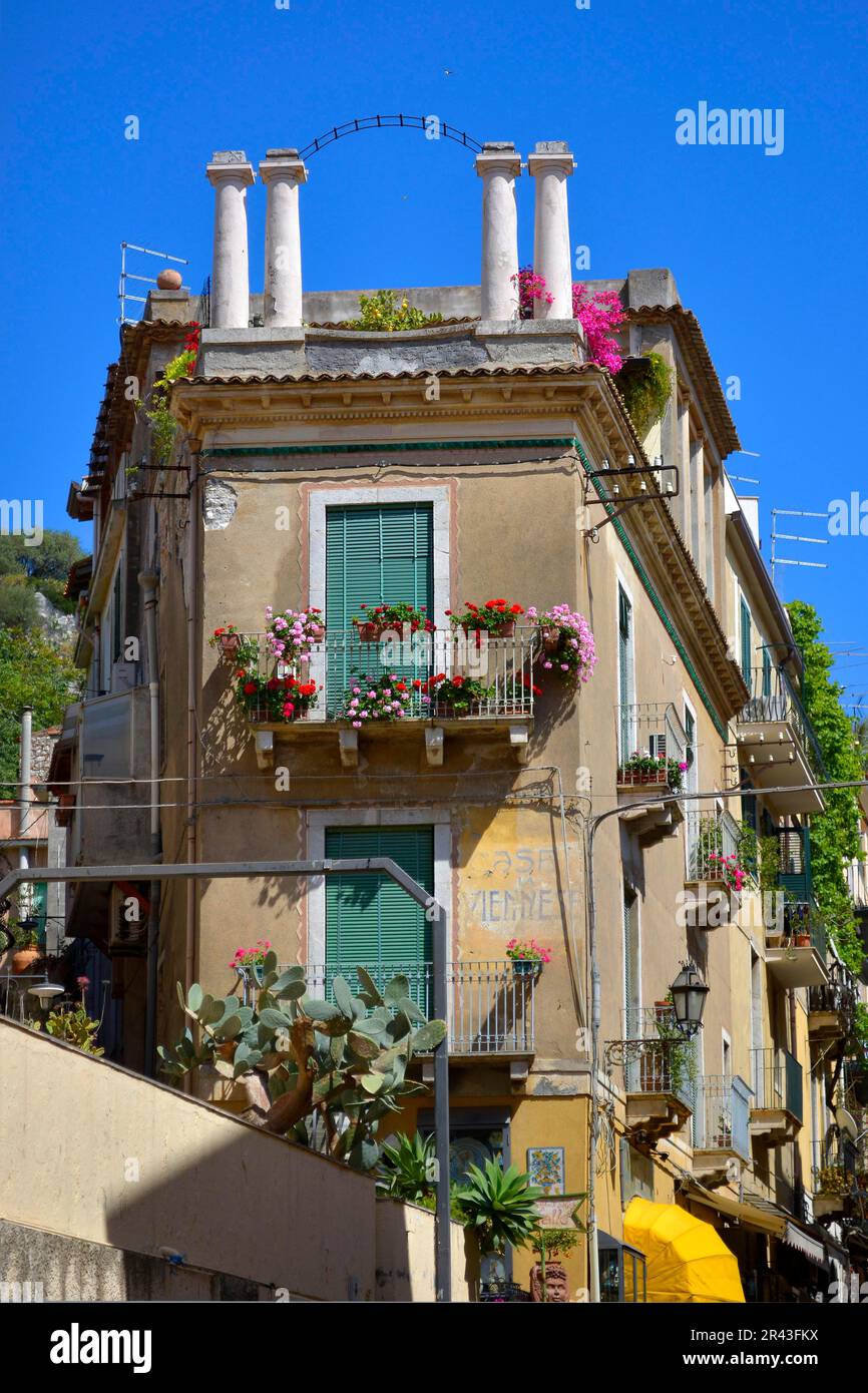 Italy, Italia, Sicily, Taormina, city centre, residential building with ...