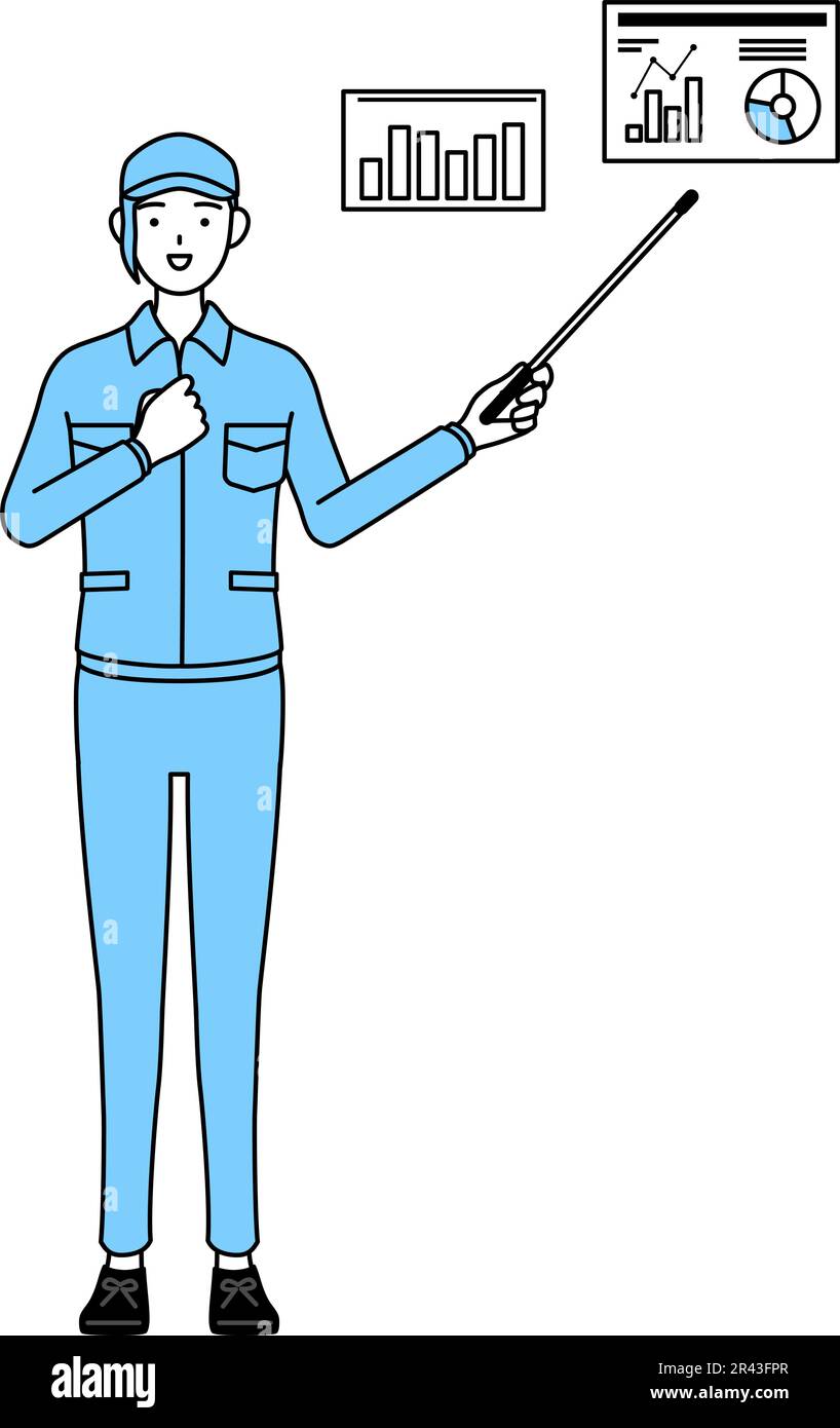 Woman in hat and work clothes analyzing a performance graph, Vector Illustration Stock Vector ...