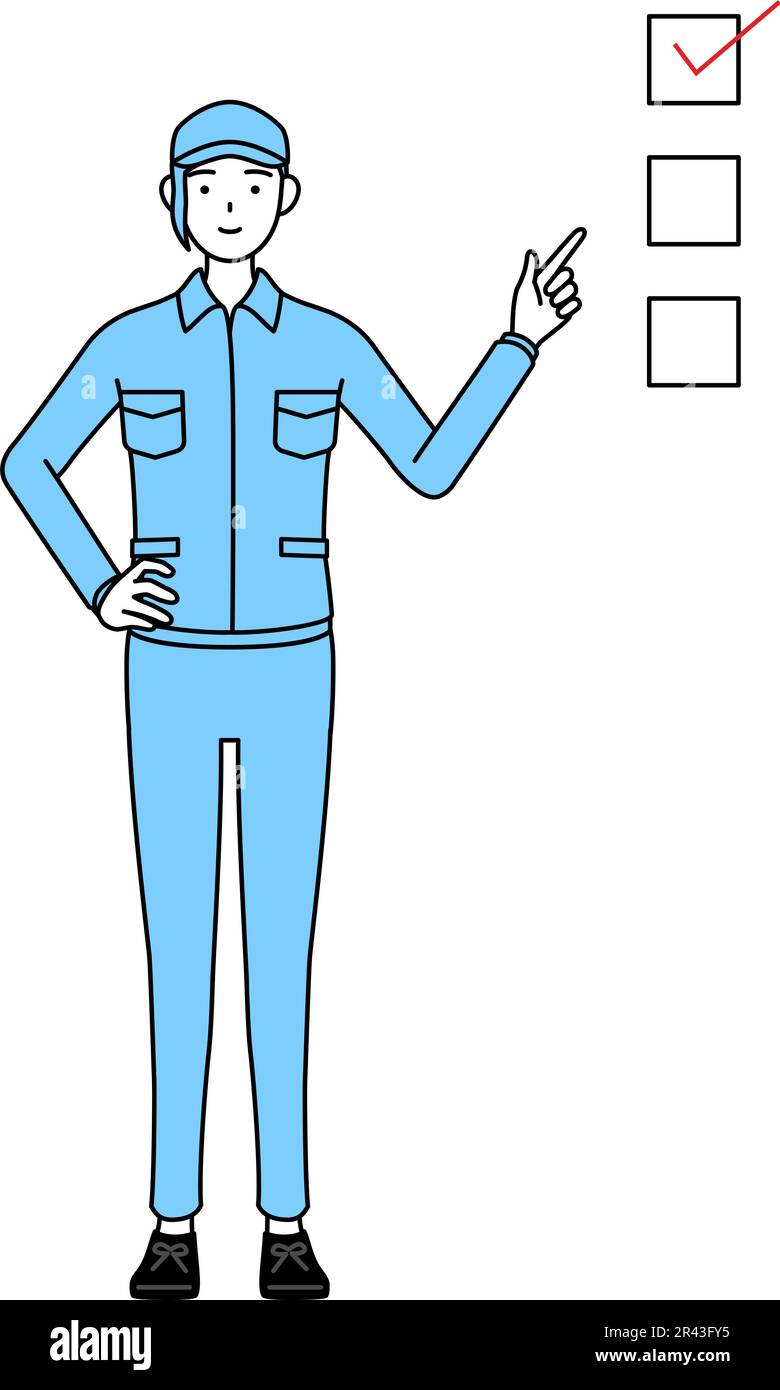 Woman in hat and work clothes pointing to a checklist, Vector ...