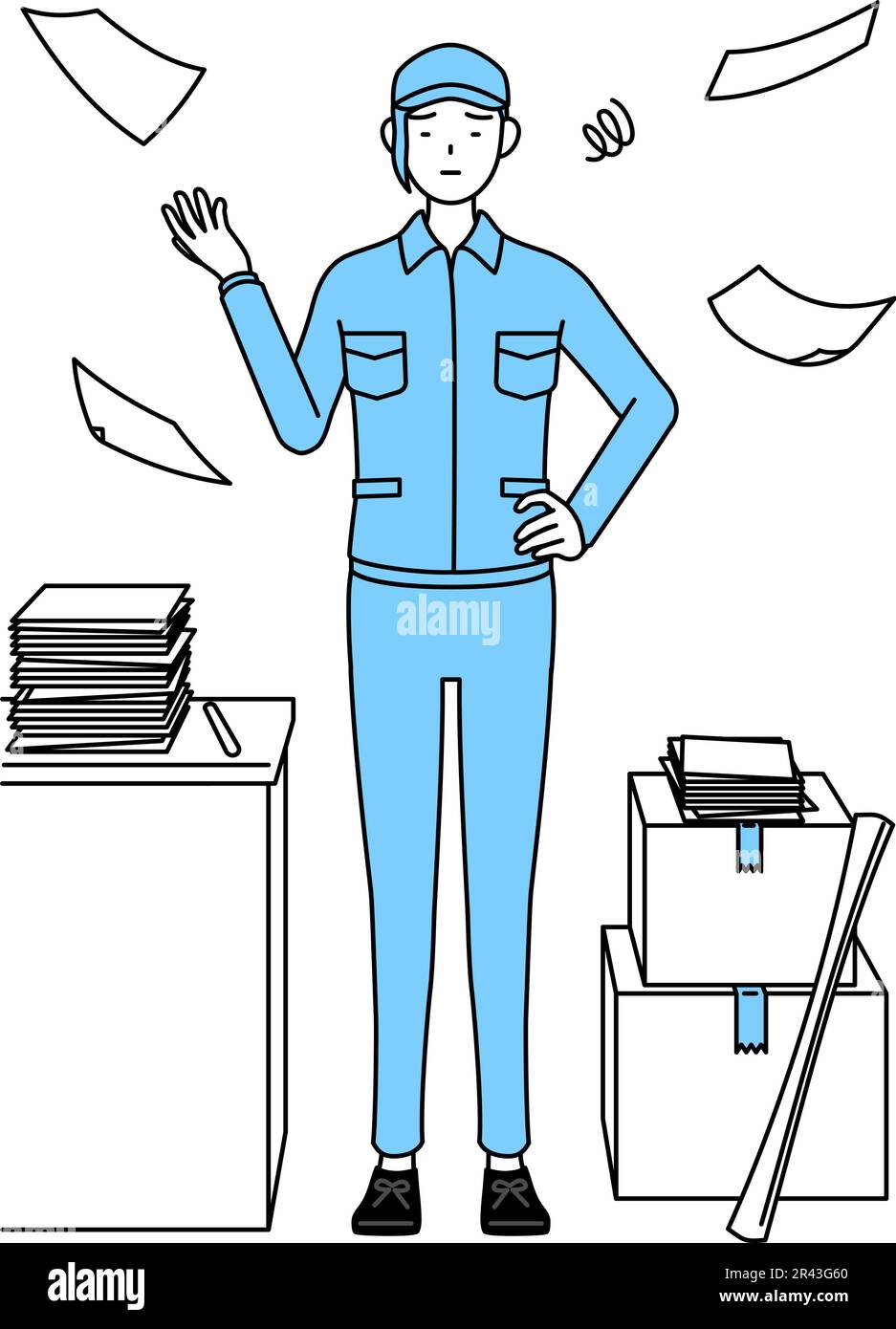 Woman in hat and work clothes who is fed up with her unorganized ...