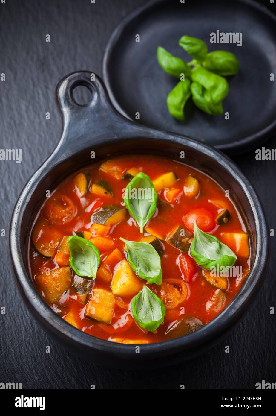 Ratatouille - vegetable stew with basil Stock Photo - Alamy