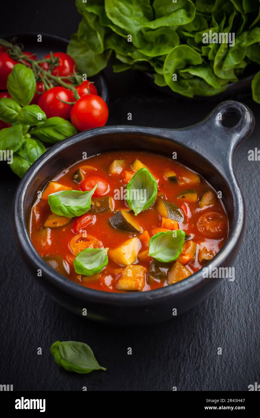 Ratatouille - vegetable stew with basil Stock Photo - Alamy