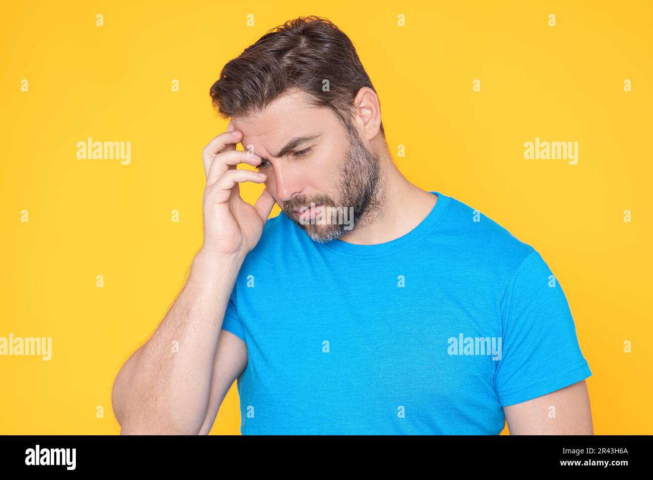 Portrait of thinking man with confused puzzled face on studio isolated ...