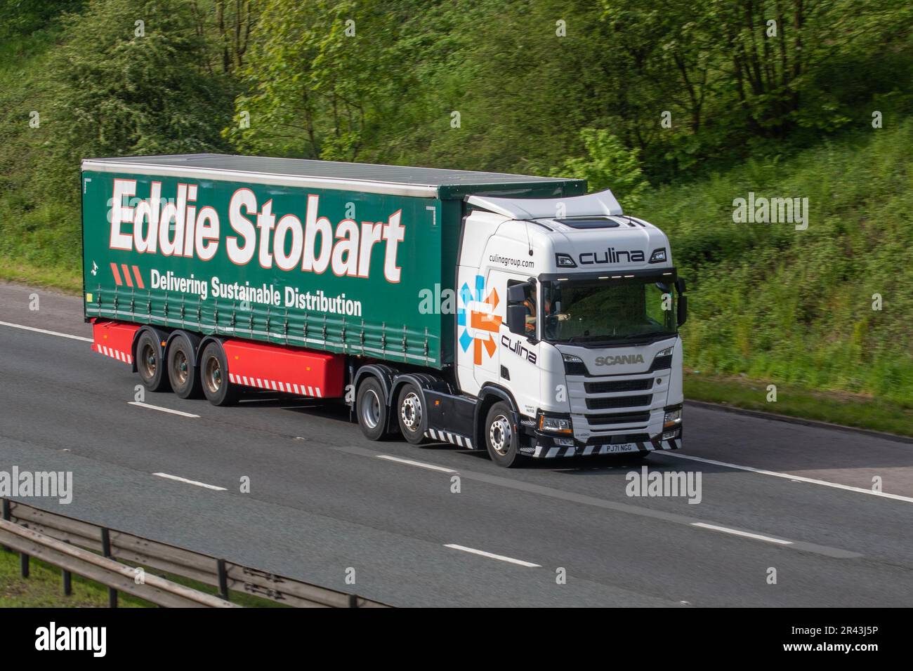 EDDIE STOBART SCANIA R450 CULINA HGV mid-left trailer; travelling on ...
