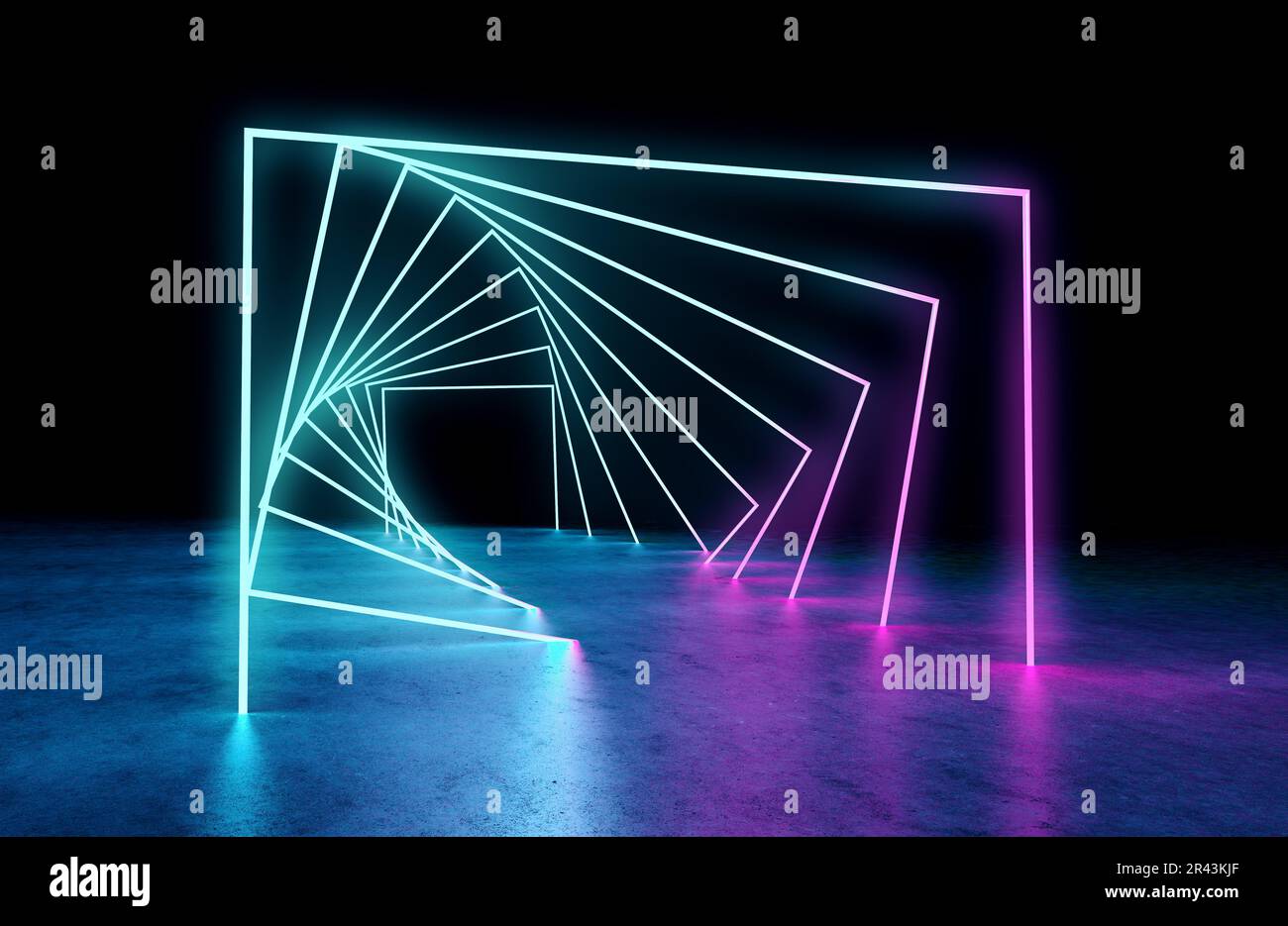 Neon lights and concrete floor in a dark interior space Stock Photo - Alamy