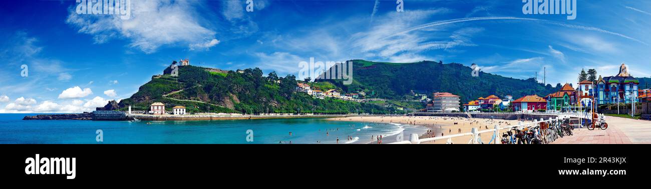 Scenic landscape of architecture and beach,harbour with boats and ...