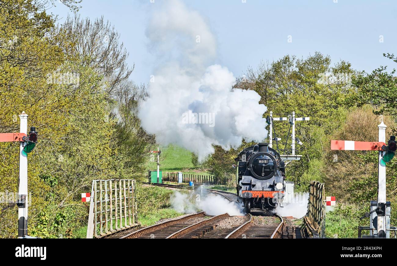 Locomotive engine of the Bluebell steam railway line at Sheffield Park ...