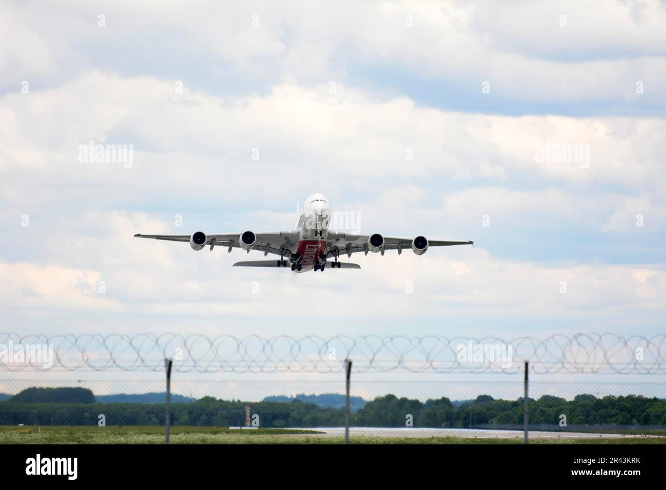 MUNICH, GERMANY, MAY 20: Airbus A380 from the Emirates taking off from ...