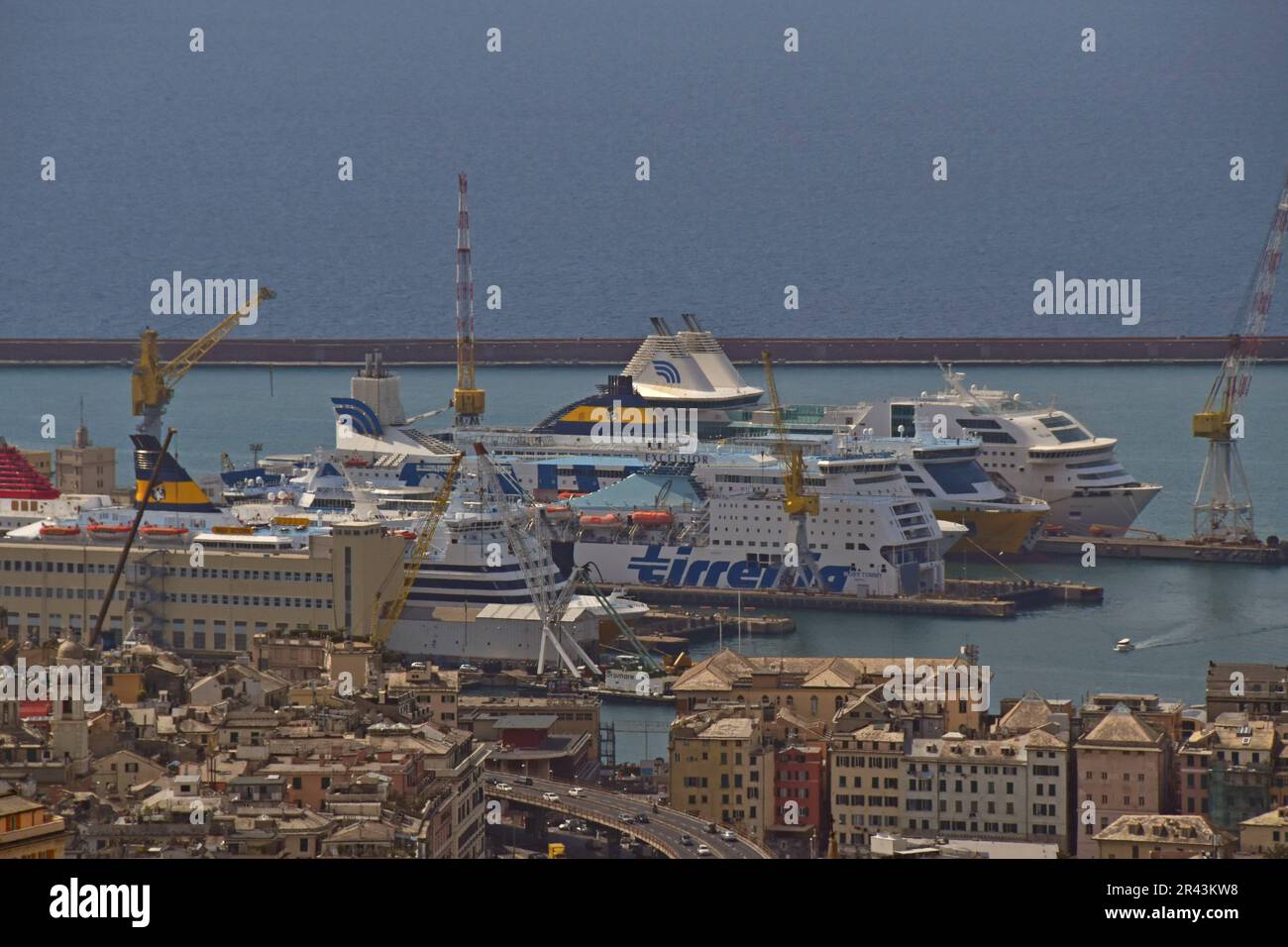 A view of the partly redeveloped historic old port of Genoa, Italy, in ...