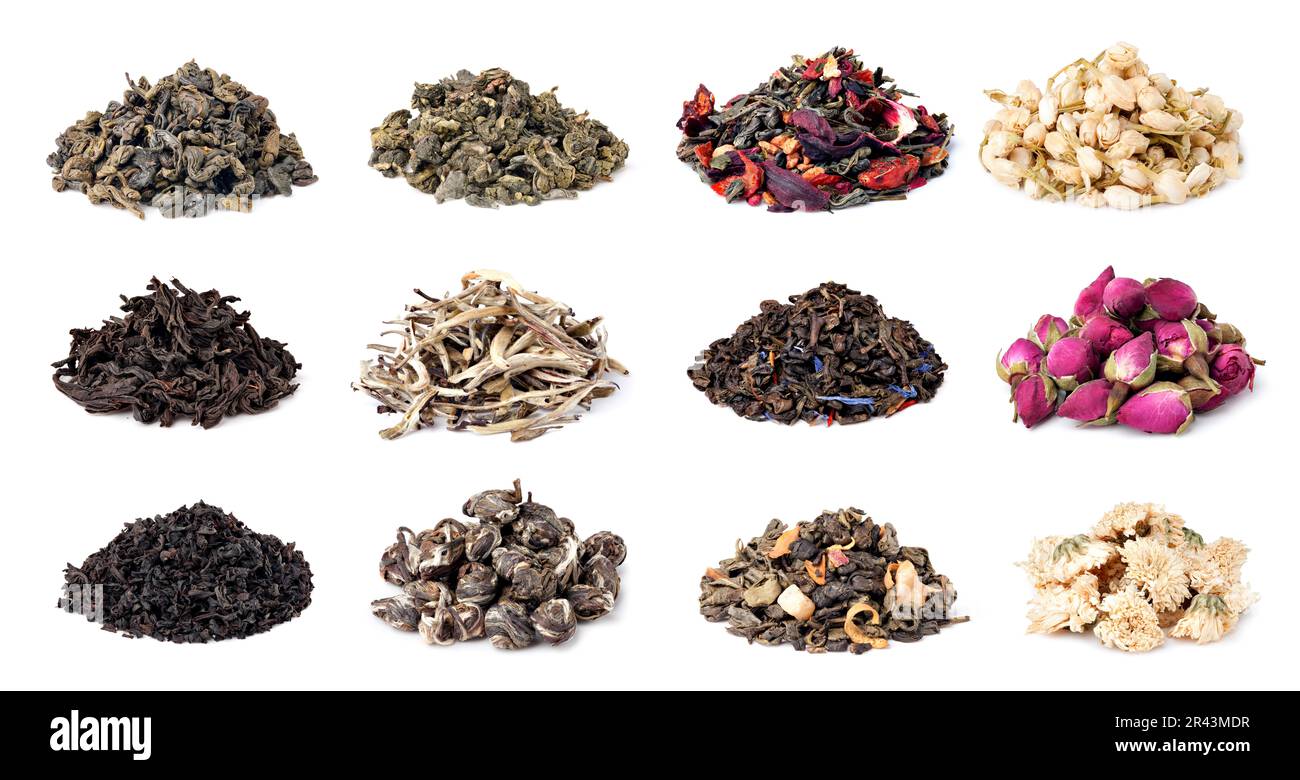 assortment of dry tea on white background Stock Photo - Alamy