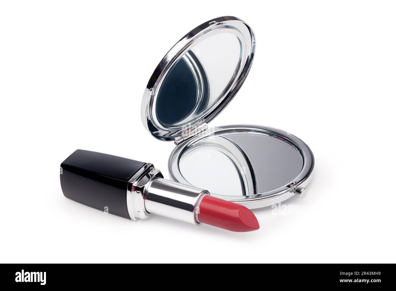 Red lipstick and mirror on white background Stock Photo - Alamy