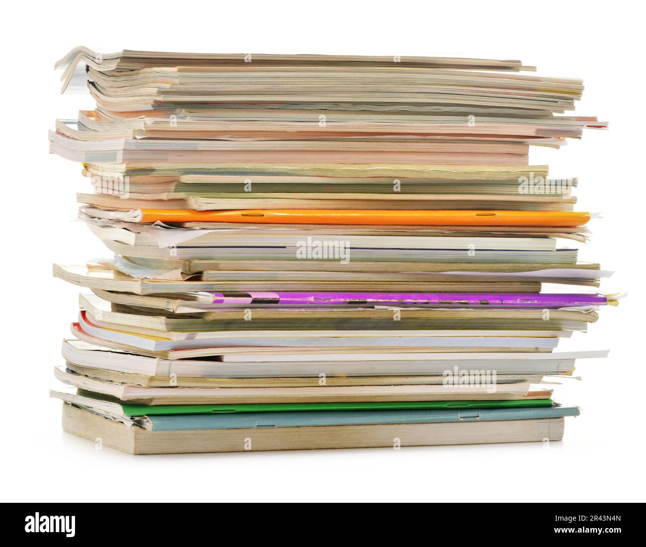 Stack of old magazines isolated on white. Paper recycling Stock Photo ...