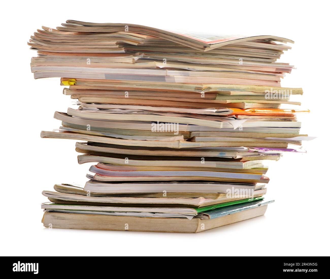 Stack of old magazines isolated on white. Paper recycling Stock Photo ...